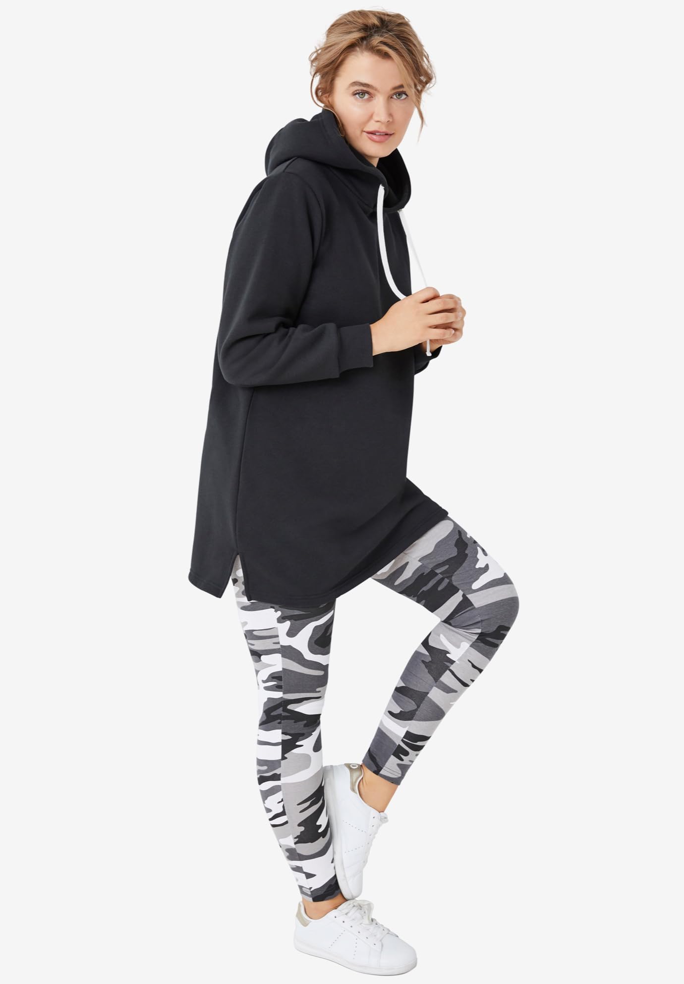 Ellos Women's Plus Size Hooded Sweatshirt Tunic - 26/28, Dusty Pink