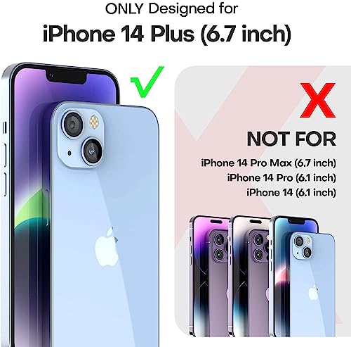 TAURI 5 in 1 Designed for iPhone 14 Plus Case Clear, [Not-Yellowing] with 2X Tempered Glass Screen Protector + 2X Camera Lens Protector, [Military-Grade Drop Protection] Slim Phone Case 6.7 Inch