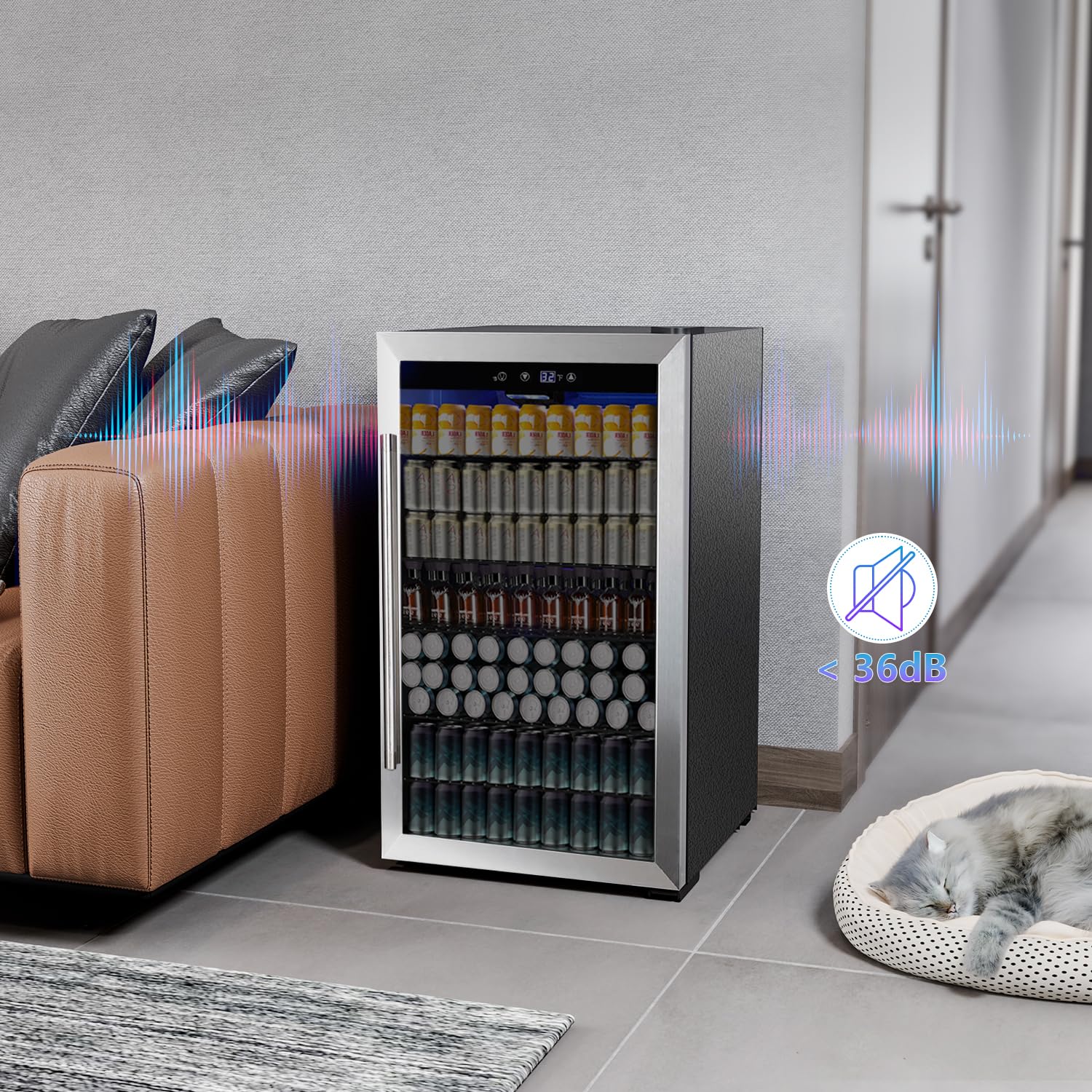 Kndko Beverage Refrigerator and Cooler, Mini Fridge 145 Can, Little Cooler, 32~61℉, Small Refrigerator with 5 Adjustable Shelves for Bar, Home Office, Bedroom, Garage, Game Room,4.5 Cu.Ft