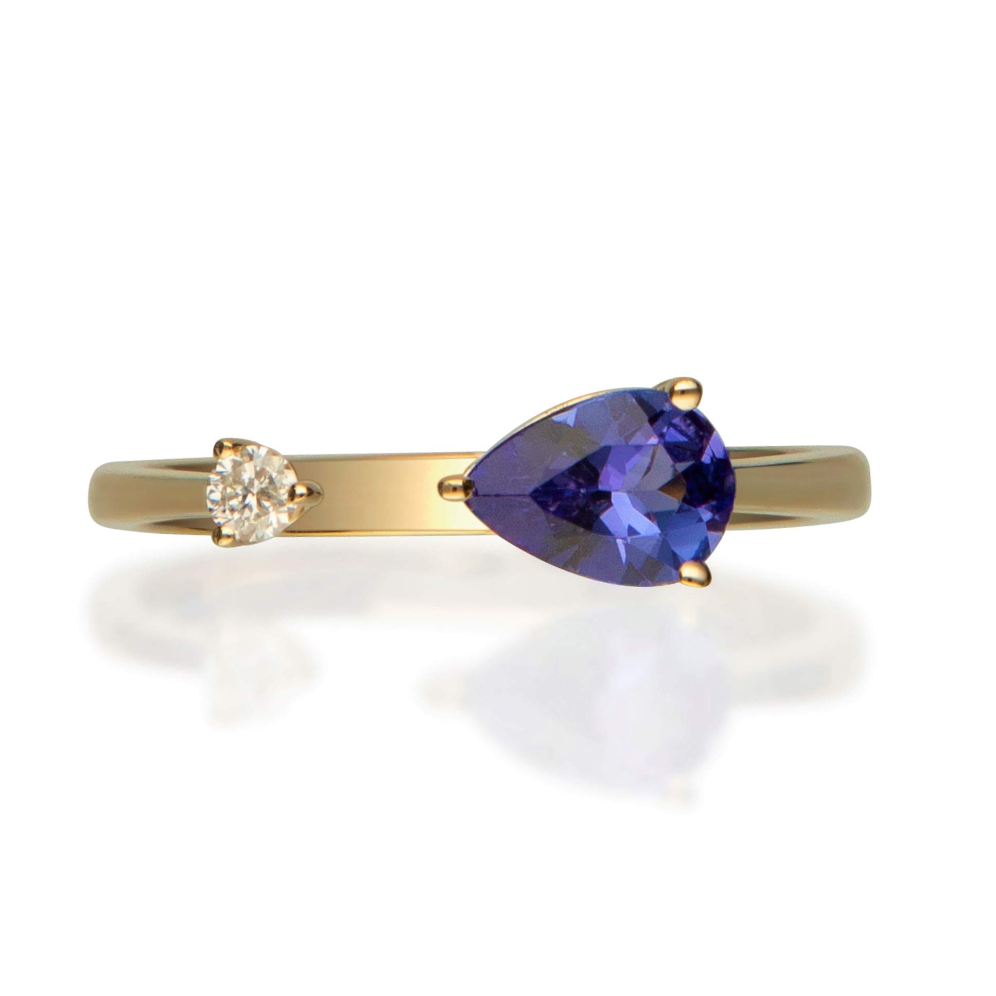 Gin & Grace 14k Yellow Gold Genuine Tanzanite Diamond (SI1) Propose Promise Ring (Size 7) for Women