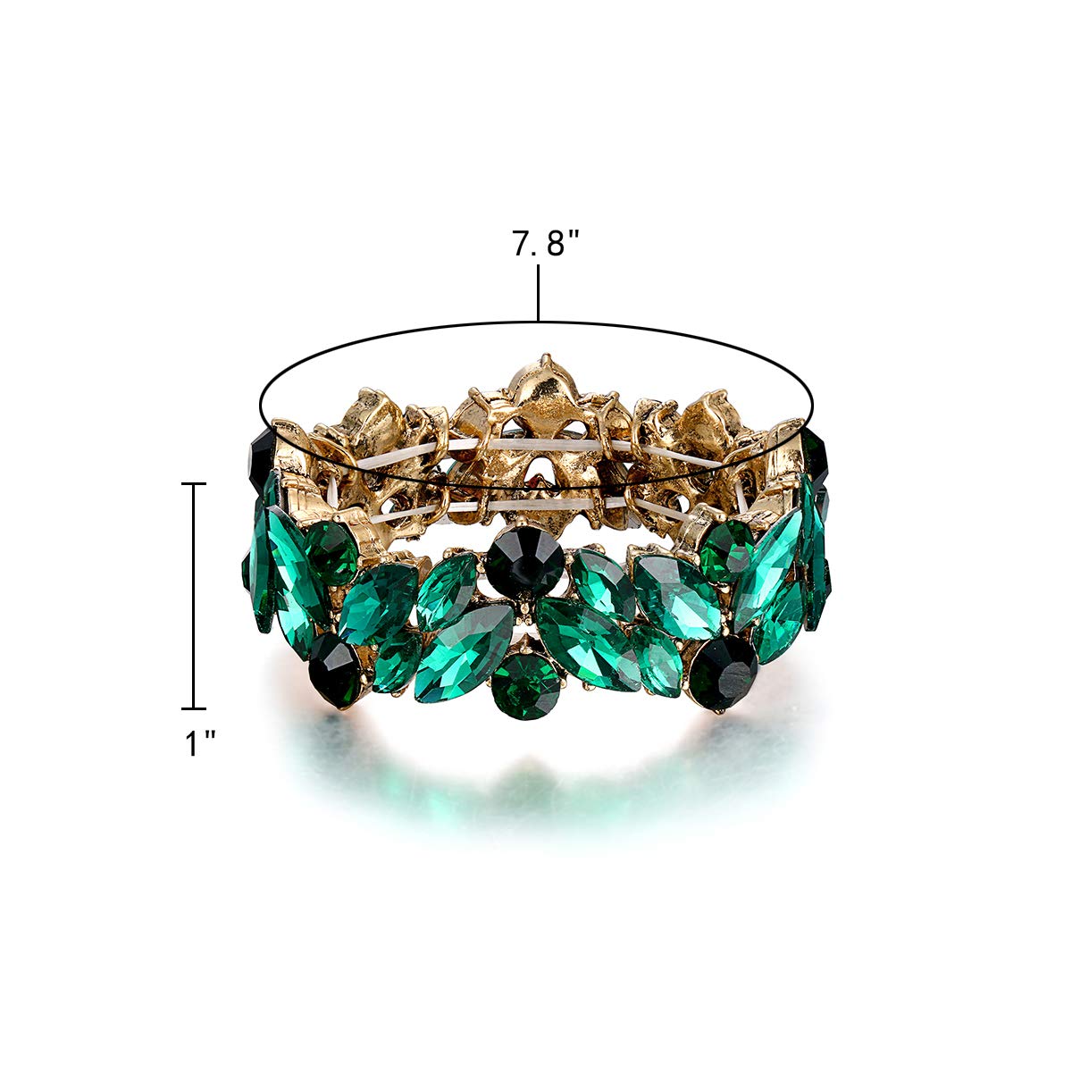 EleQueen Women's Austrian Crystal Teardrop Elastic Tennis Bracelets 2 Layer Marquise Cut Bridal Stretch Bracelet Emerald Gold-Tone