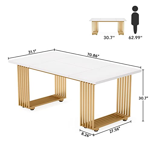 Tribesigns Modern Dining Table for 6-8 People, 70.8 Inches Long White Dining Room Table for Kitchen, Wood Kitchen Table with Gold Metal Legs, Rectangular Dinner Table for Dining Room, Family Gathering