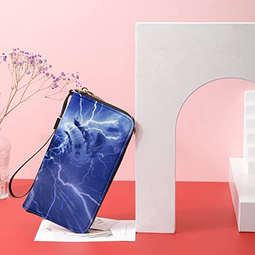 FunnyStar Lightning Storm Women's Long RFID Hand Wallet Wristlet Clutch Purse PU Leather Handbag with Wrist Strap