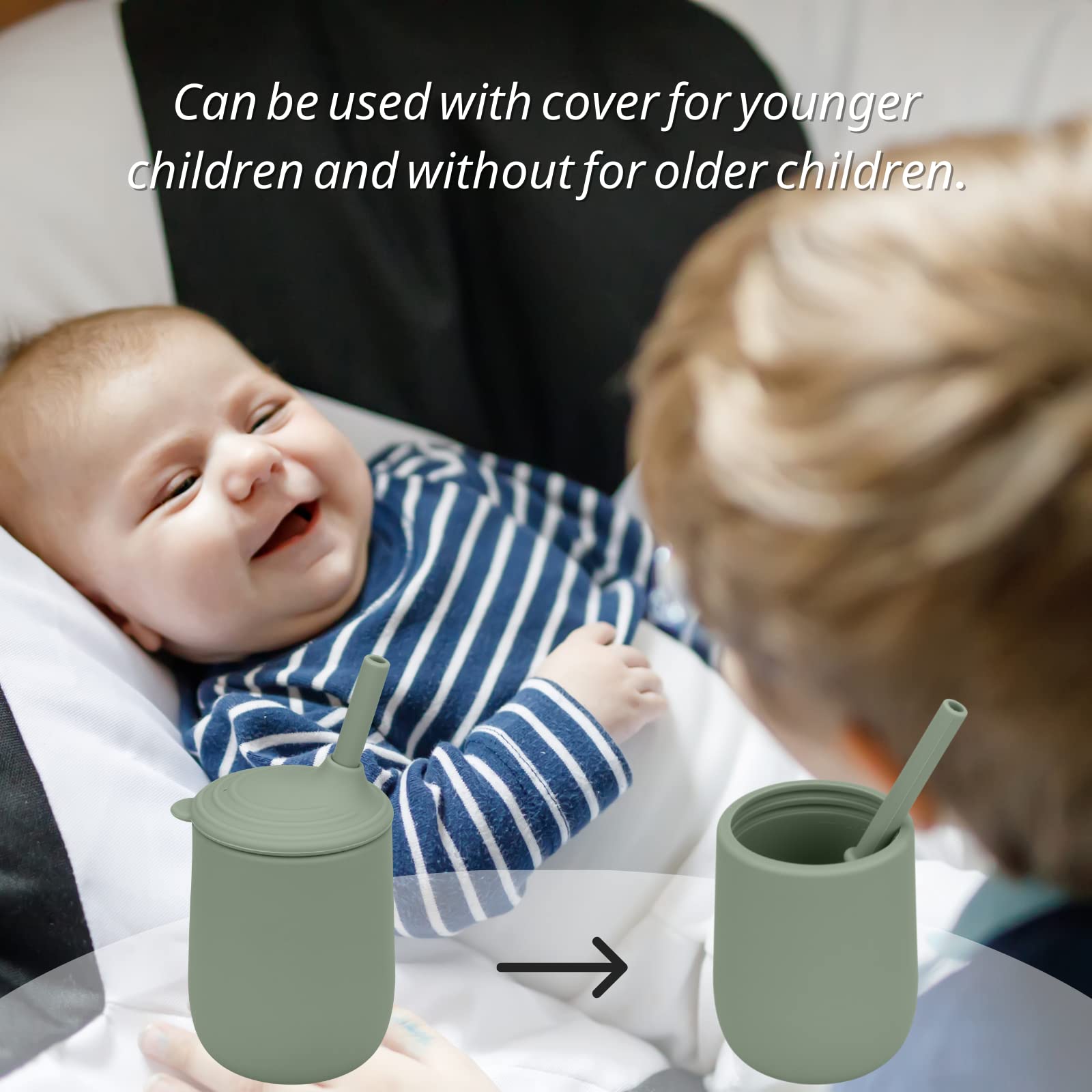 Mintlyfe Toddler Straw Cup, 100% Food Grade Silicone Training Cup for Baby, Trainer Cup Toddler Training Straw Cup for Boys and Girls, Unbreakable (YSC-Sage)