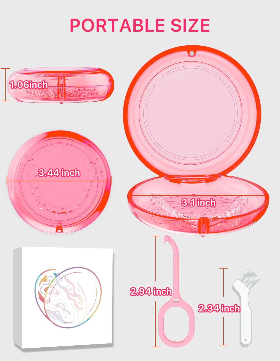 HEMILAB® Retainer Case, Slim Aligner Case with Mirror, Compatible with Invisalign, Mouth Guard Case, Cute Retainer Case with Vent Holes, White & Orange