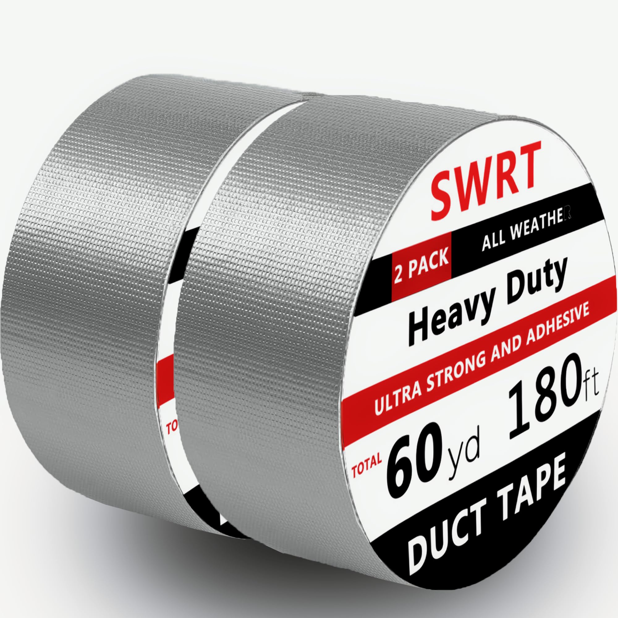 SWRT 2-Pack Silver Heavy Duty Duct Tape Strong Adhesive, 2Inch 180ft/60yd Duct Tape Heavy Duty Waterproof All Weather Gray Duct Tape No Residue Sealing & Patching for Indoor&Outdoor Repair