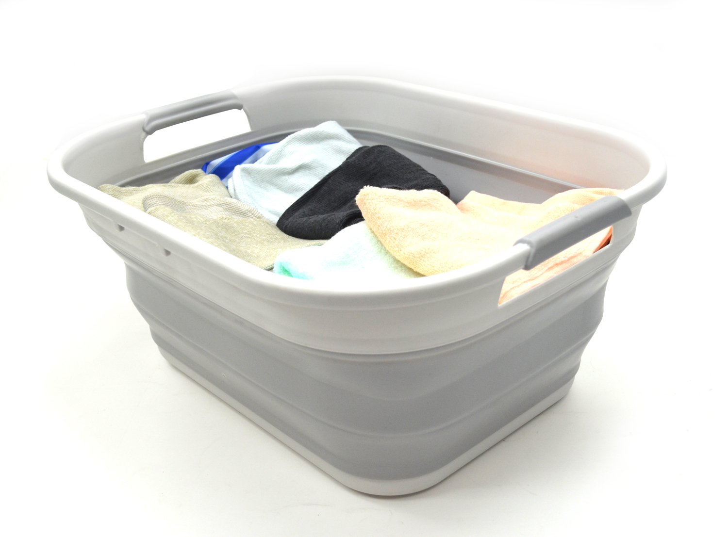SAMMART Set of 2-19.5L (5.1 Gallon) Collapsible Plastic Storage Basket-Foldable Pop Up Storage Container/Organizer - Portable Washing Tub, Water Capacity 14.5L/3.8 Gallon (Set of 2, Grey)