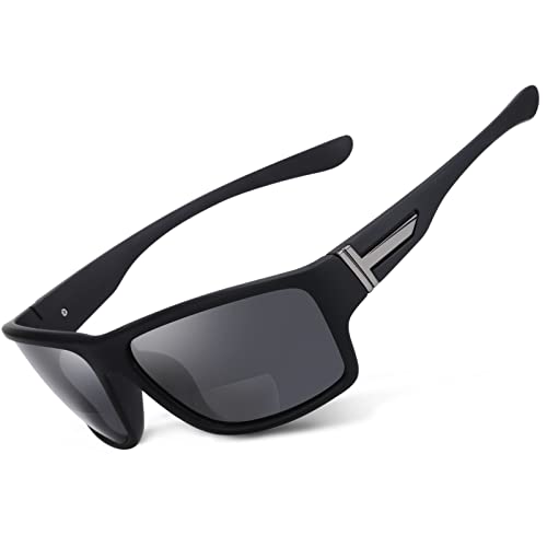 SKYOAK Premium Lightweight Bifocal Reading Sunglasses Men TR90 Frame Wrap Around Design Blue Light Blocker UV 400 Protection Outdoor Sun Reader Driving (Black +1.50)