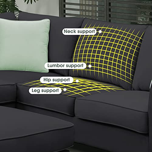 P PURLOVE Modern Large Sectional Sofa, L Shape Fabric Sofa Corner Couch Set with Ottoman and 3 Pillows, Extra Wide Chaise Lounge Couch for Living Room Apartment, Black