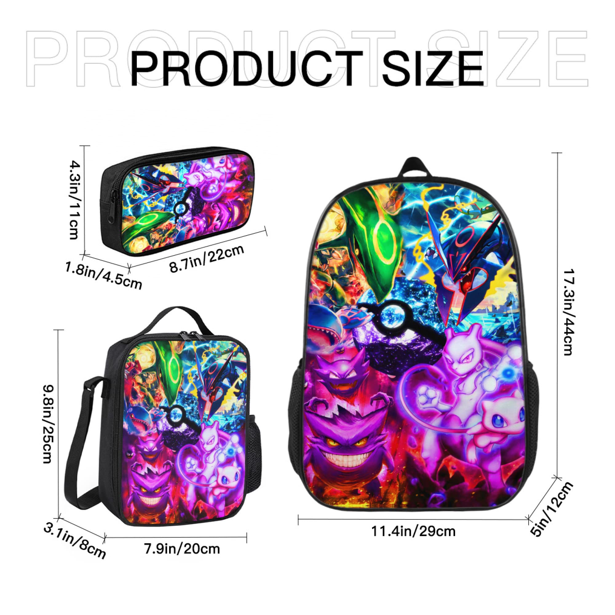 DOKERS 3PCS Lightweight Anime Backpack Set 17IN Cartoon Backpack with Lunch Bag and Pencil Case Color2