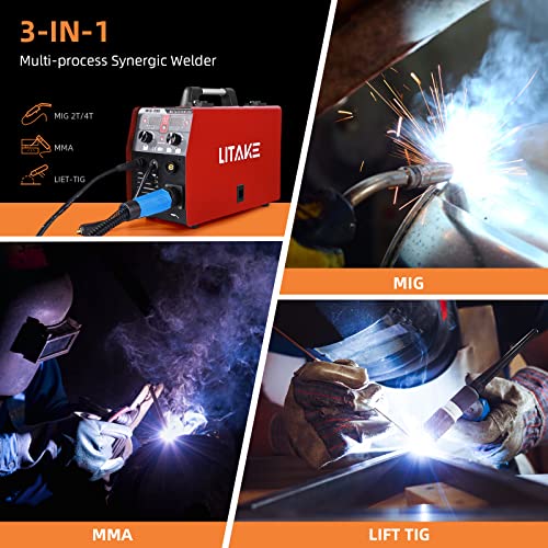LITAKE 3 in 1 Digital MIG Welder, 200Amp 110/220V Dual Voltage Welding Machine,Suitable for MIG(2T/4T)/Lift TIG/Stick
