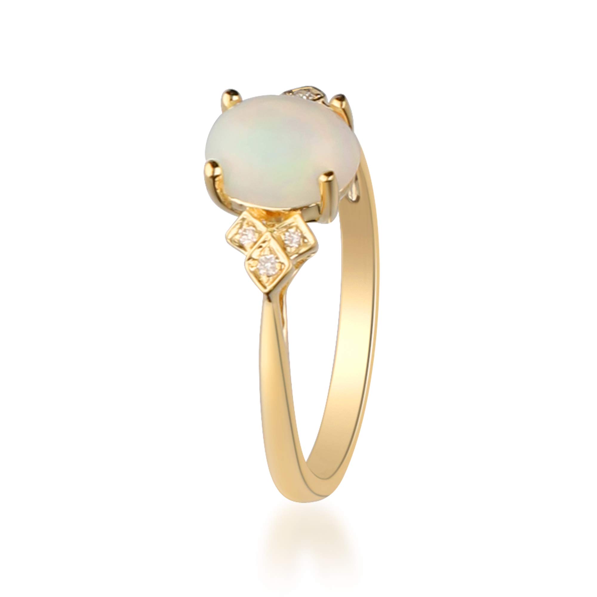 Gin & Grace 14K Yellow Gold Natural Ethiopian Opal Ring with Real Diamonds for Women | Ethically, authentically & organically sourced (Oval) Shaped Opal Hand-Crafted Jewelry for her |