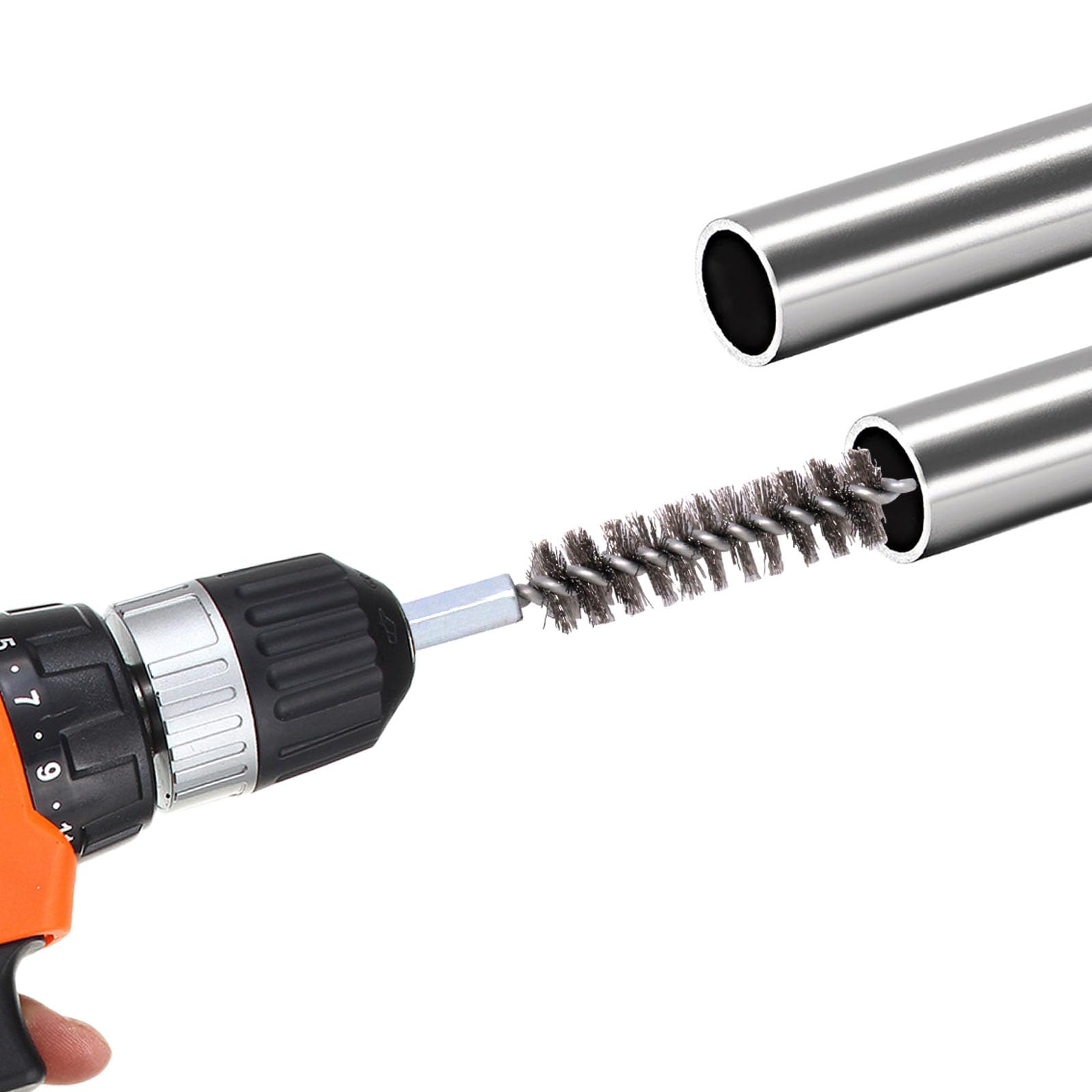 SWZHAI Bore Brush Stainless Steel 2 Pcs, Bore Brush for Drill with 1" Hex Shank Twisted, Round Wire Brush for Power Drill, Cleaner Bore Brush Set for Rust, Cleaning Tubes