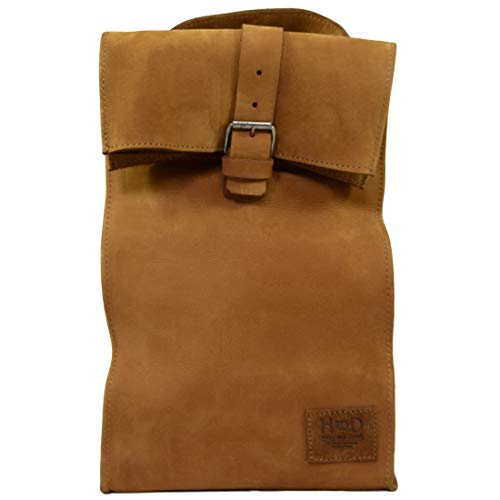 Hide & Drink, Insulated Lunch Bag with Grip Handmade from Full Grain Leather - Old Tobacco