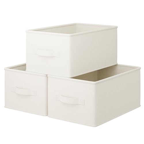 LayerSpace Storage Bins, Collapsible Storage Bins, 3 Pack Linen Fabric Storage Bins for Organization, Durable Storage Bins for Closet, Shelves, Clothes,Toys, 14.75" L*10.25" W*8" H, Beige