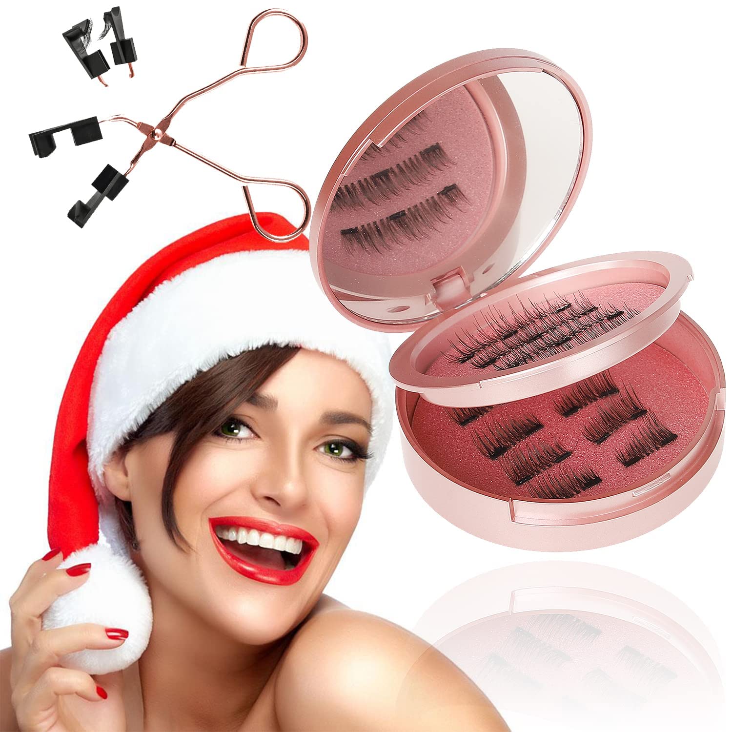 Gemonad Magnetic Eyelashes without Eyeliner, Reusable Dual Magnetic lashes, Looking Natural No Glue 3D False Eyelashes Kit with Applicator, Fake Lashes Extension, Easy to Wear