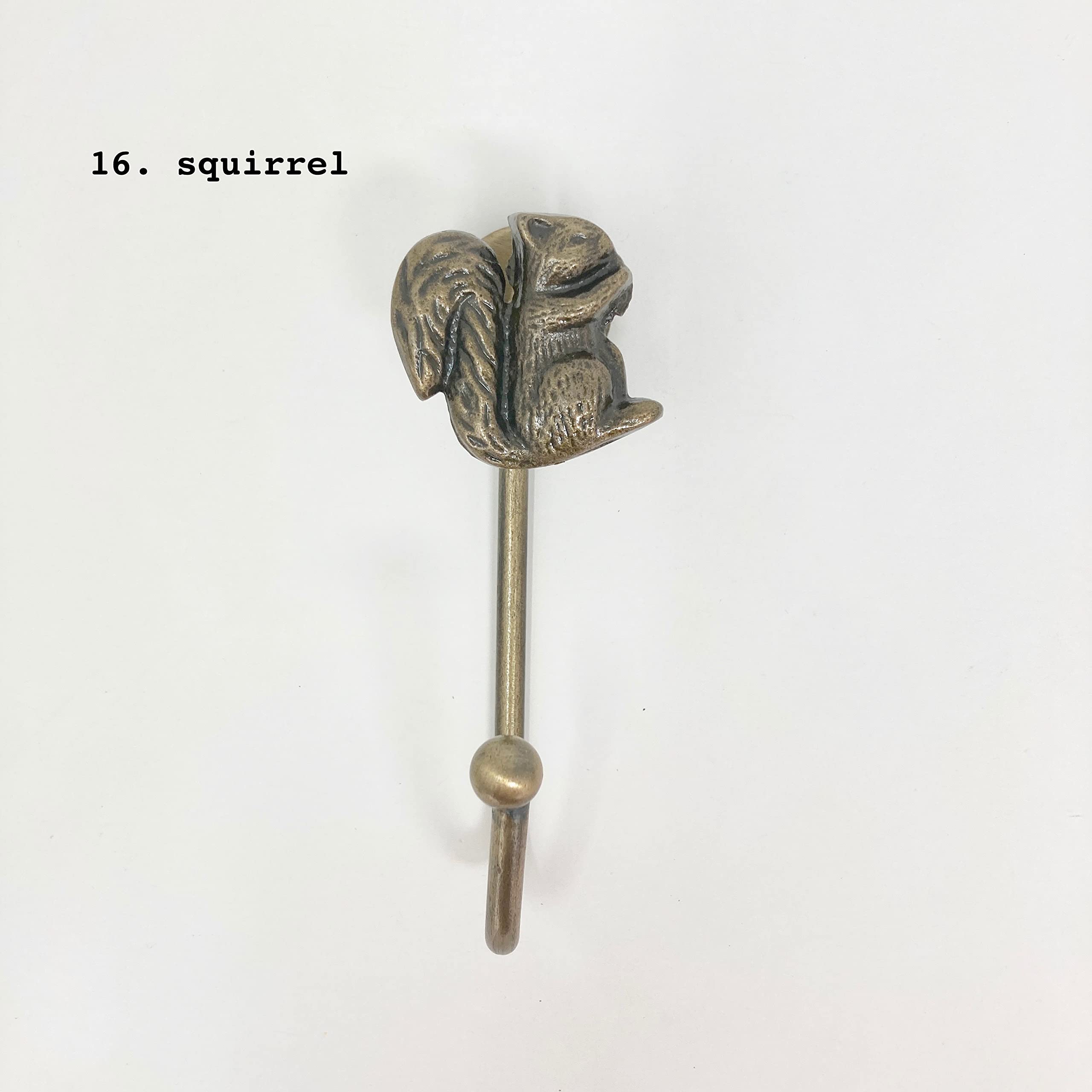 Knobs By Blossom Vintage Antique Brass Iron Wall Hooks Tie Backs Bronze Handmade Metal Animal Hook (16. Squirrel), TFVSAH
