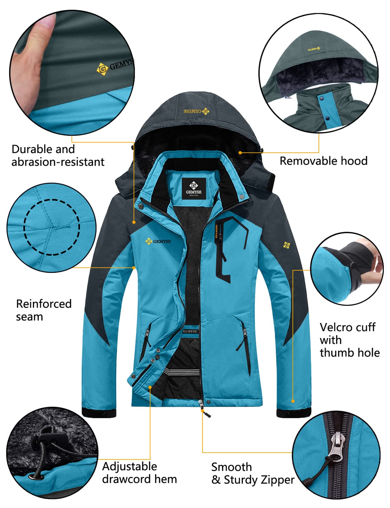 GEMYSE Women's Mountain Waterproof Ski Snow Jacket Winter Windproof Rain Jacket (Acid Blue, XXLarge)