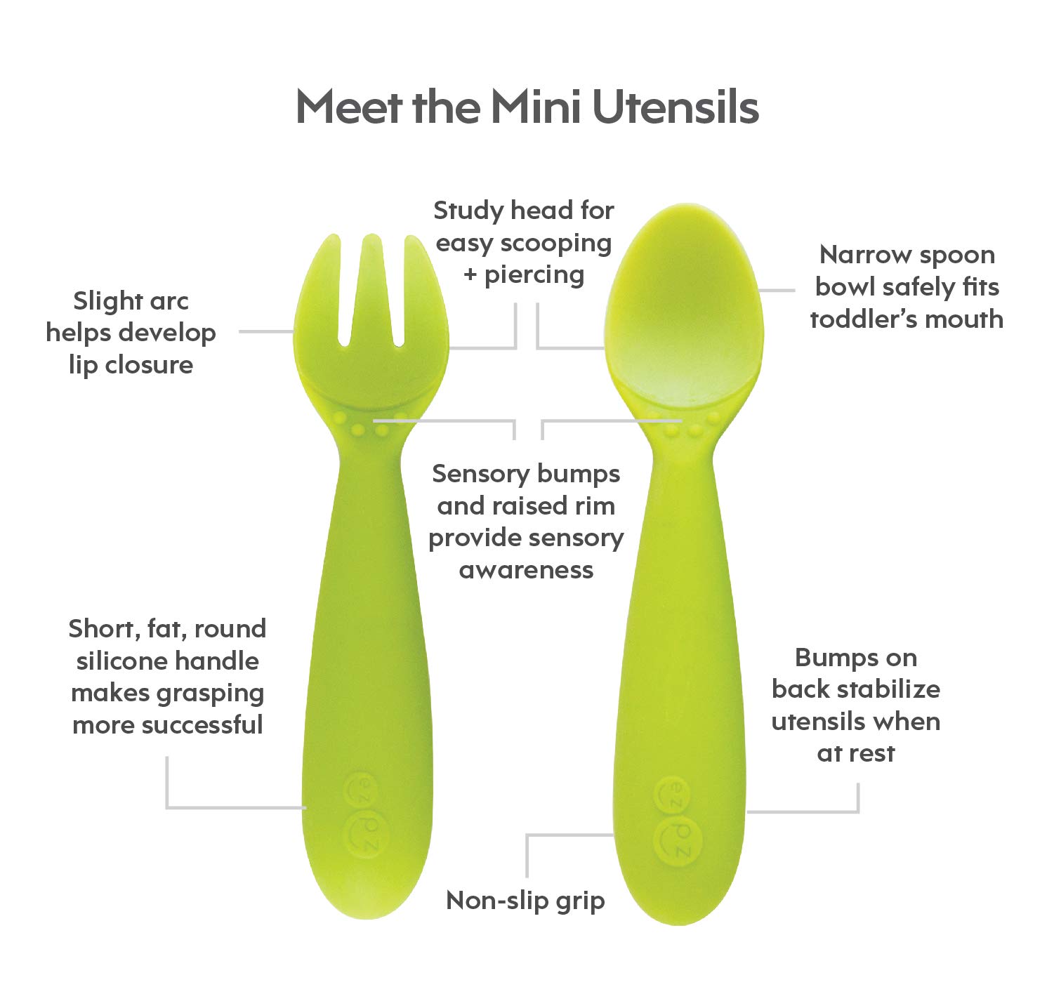 ezpz Mini Collection Set (Lime) - 100% Silicone Cup + Straw, Fork, Spoon & Mini Mat Suction Plate with Built-in Placemat for Infants + Toddlers - First Foods + Self-Feeding - 12 Months+