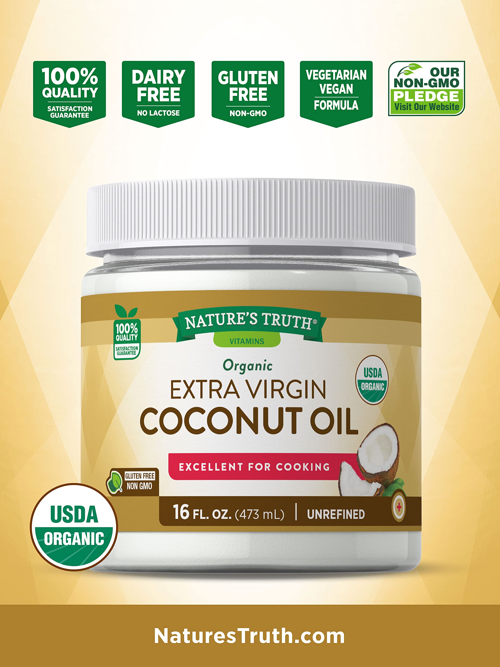 Extra Virgin Coconut Oil | Unrefined | 16 oz | Organic | By Nature's Truth