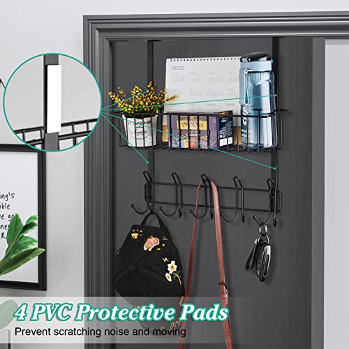 OUTNILI Over The Door Organizer Bathroom - Over Door Hanger Towel Rack with 15 Hooks & 1 Basket - Black Rustproof & Waterproof Stainless Steel Door Organizer for Bathroom Kitchen Bedroom Accessories