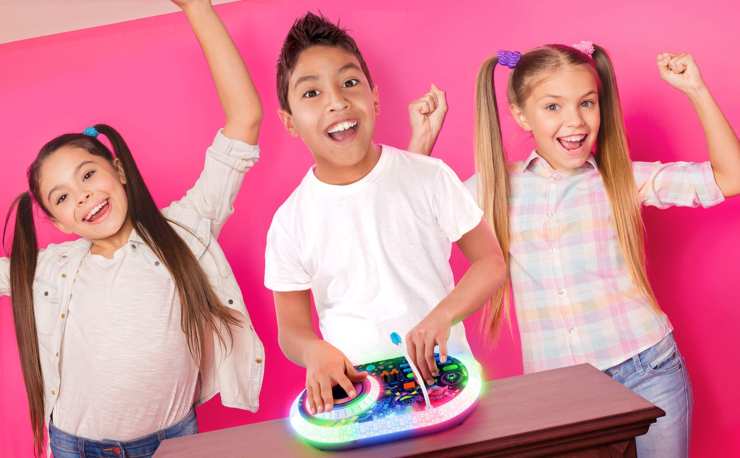 eKids Trolls World Tour DJ Trollex Party Mixer Turntable Toy for Kids Toddler Children, Built in Microphone, Record, Sound Effects, LED Light Show Medium