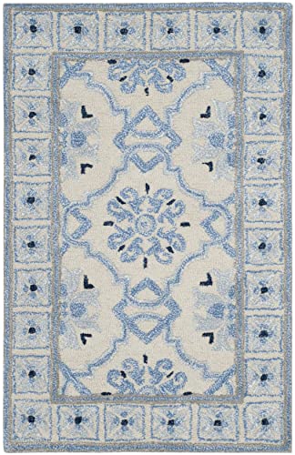 SAFAVIEH Bella Collection Accent Rug - 2'3" x 5', Ivory & Blue, Handmade Wool & Viscose, Ideal for High Traffic Areas in Entryway, Living Room, Bedroom (BEL155A)
