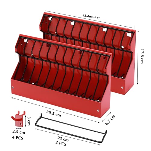 EMENTOL 14 Slots Plier Organizer Rack, Mounts on a Pegboard, Special Tilt Feature, Red/Black, for Toolbox Drawer or Workbench