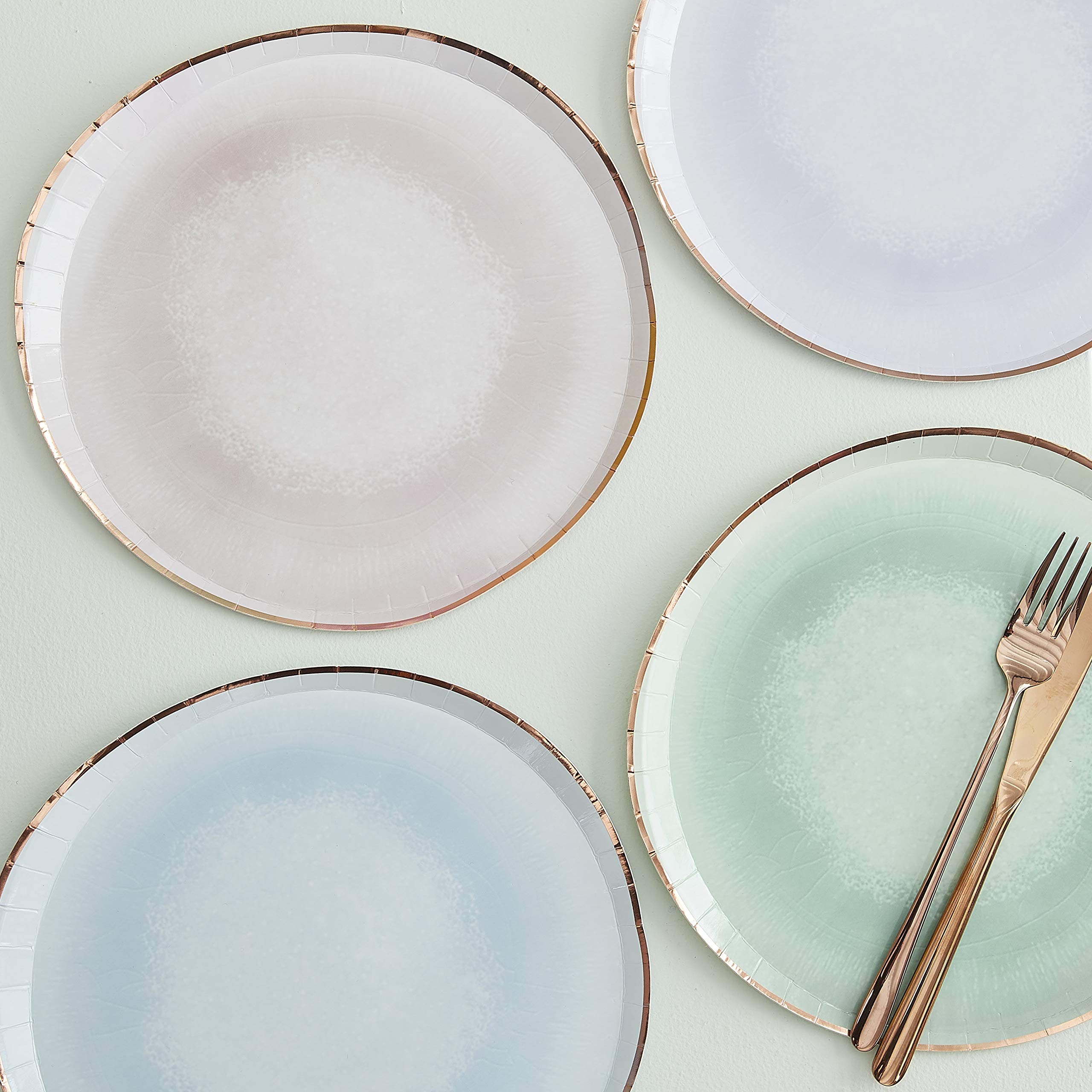 Ginger Ray Irregular Shaped Pastel Watercolour Paper Party Plates 8 Pack, Blue, Pink