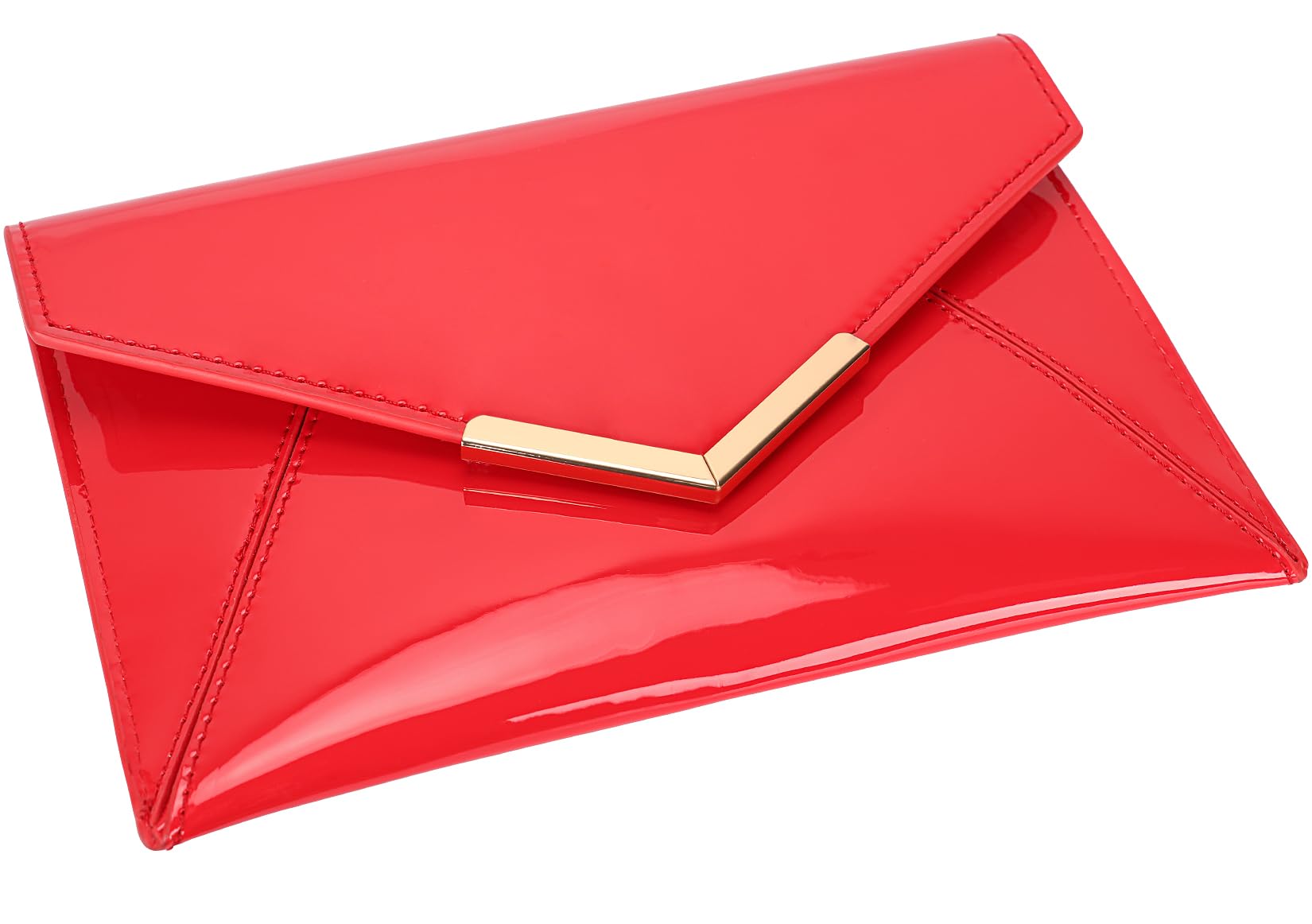 Dexmay Women Envelope Clutch Handbag Patent Leather Pouch Foldover Dress Purse Red