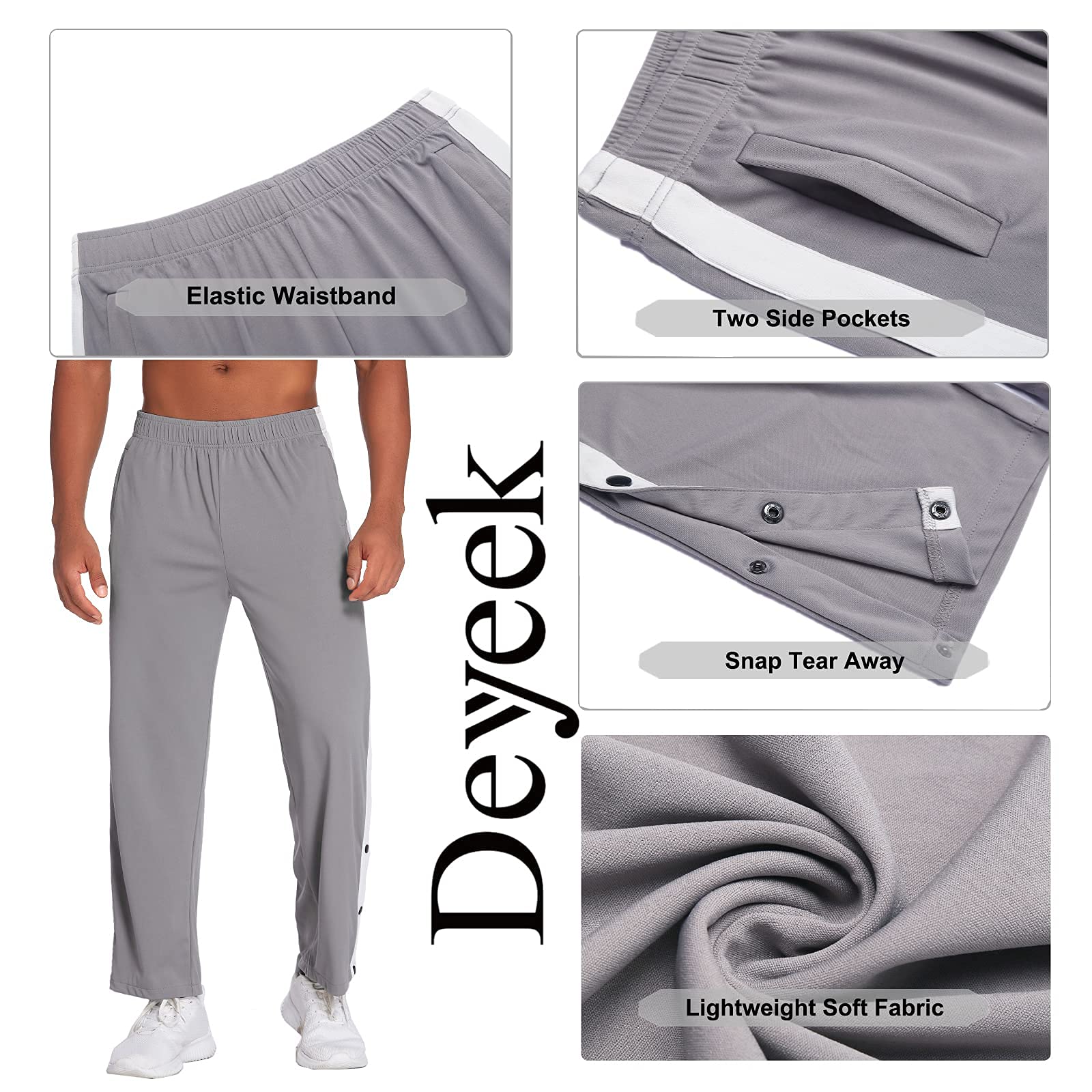 Deyeek Mens Wide Leg Sweat Pants Open Bottom Baggy Athletic Pants with Drawstring Lightweight Warm-Up Sweatpants Black