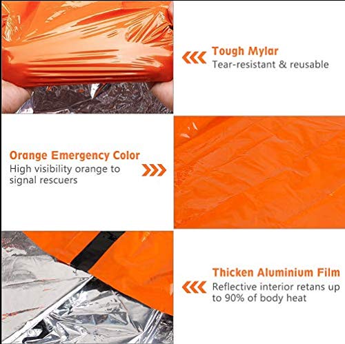Emergency Sleeping Bag Survival Bivy Sack.Mylar Emergency Bivy Survival Rescue Blanket , Survival Gear for Outdoor, Hiking, Camping Includes Nylon Sack with Survival Whistle +Emergency blanket