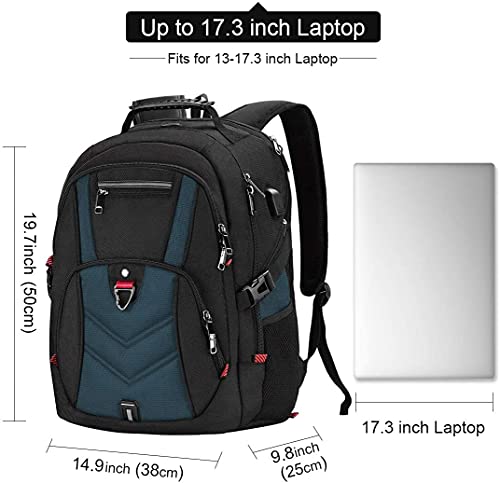 NUBILY Laptop Backpack with Cable Organizers Extra Large 17 Inch Travel Backpack Anti Theft College Business Mens Backpacks with USB Charging Port 17.3 Gaming Computer Backpack for Women Men Blue 45L