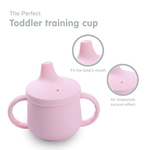 teanpoon 3-in-1 Silicone Baby Cup with Straw & Snack Cup Lid, Spill-Proof Sippy Cup for Toddlers 12M+, 8.5oz Capacity(pink)