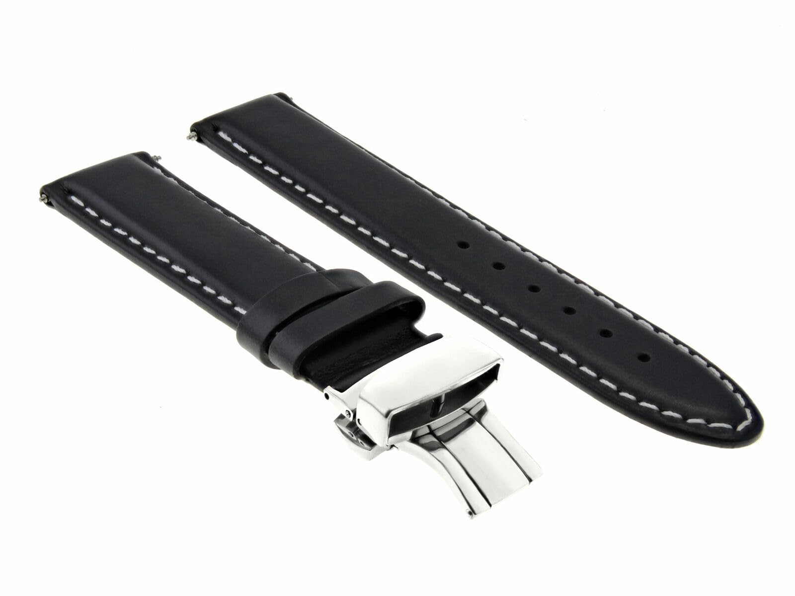 Ewatchparts 18MM LEATHER WATCH BAND SMOOTH WATERPROOF STRAP COMPATIBLE WITH IWC BUTTERFLY CLASP BLACK WS