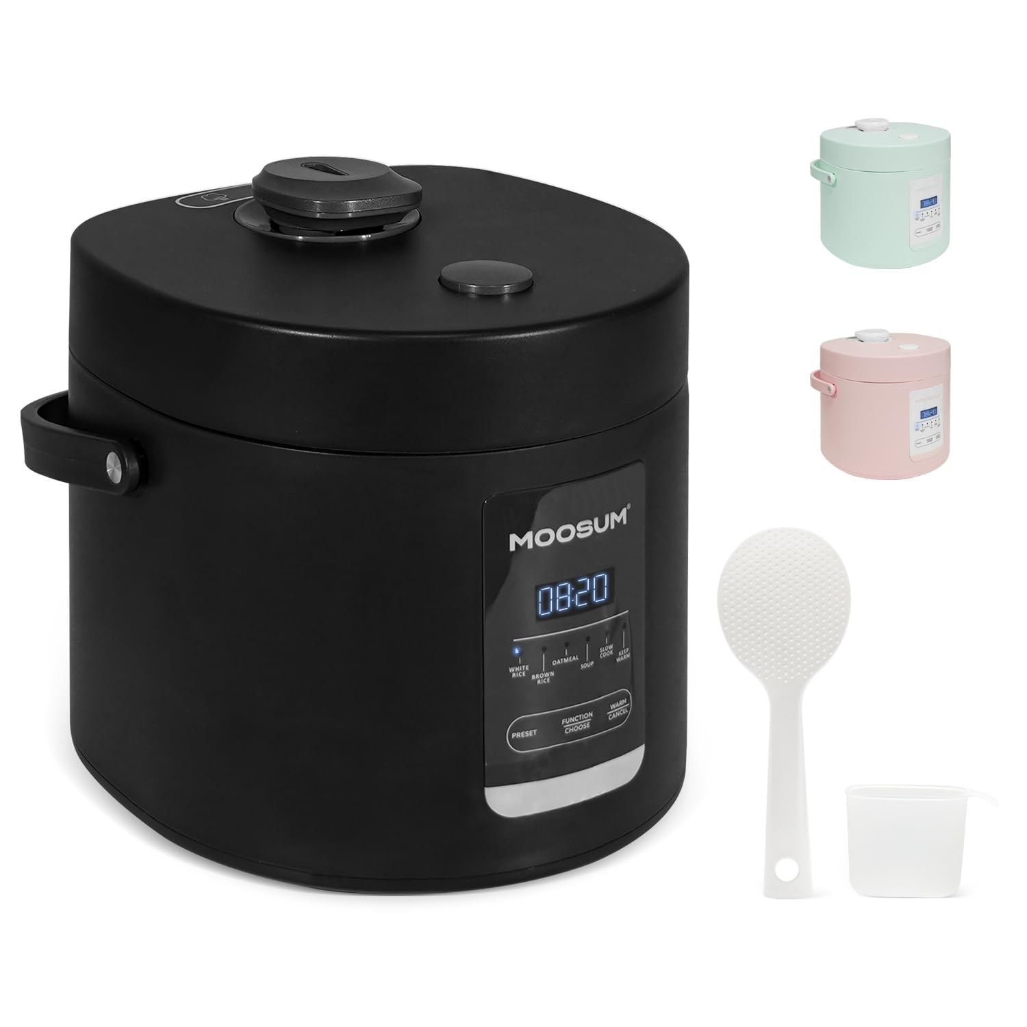 MOOSUM Multi Mini Rice Cooker 2-cups Uncooked (1.2L), Portable Small Japanese Travel Rice Cooker with Non-Stick Inner Pot, Slow Cooker, Easy Presets,24 Hours Timer Delay & Keep Warm Function, Pink