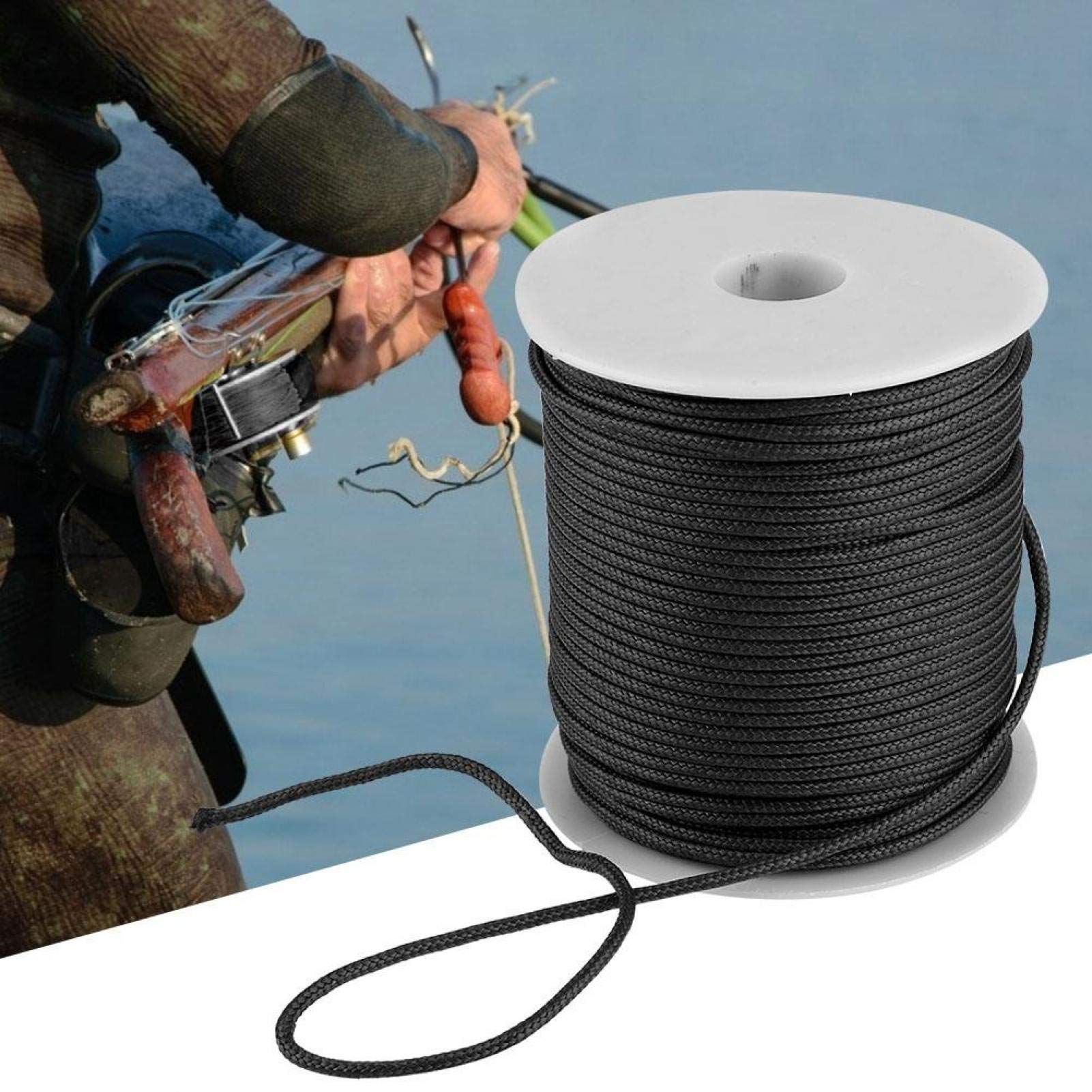 Fishing Line, RP-020PE Handheld Fishing Reel Line 16 Strand 50meter/164ft Acid Alkali 2mm for Underwater(Black)