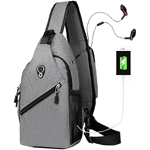NUFR Sling Bag Sling Backpack Crossbody Backpack for Women Men Waterproof Chest Shoulder Bag Daypack for Hiking Walking Travel USB Charger Port (Gray)