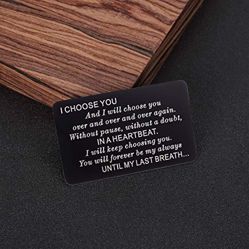 Personalized Engraved Wallet Insert for Men Husband Boyfriend - I Choose You - Romantic Custom Love Note Metal Cards for Him from Wife Girlfriend for Birthday Valentines Christmas Anniversary Day