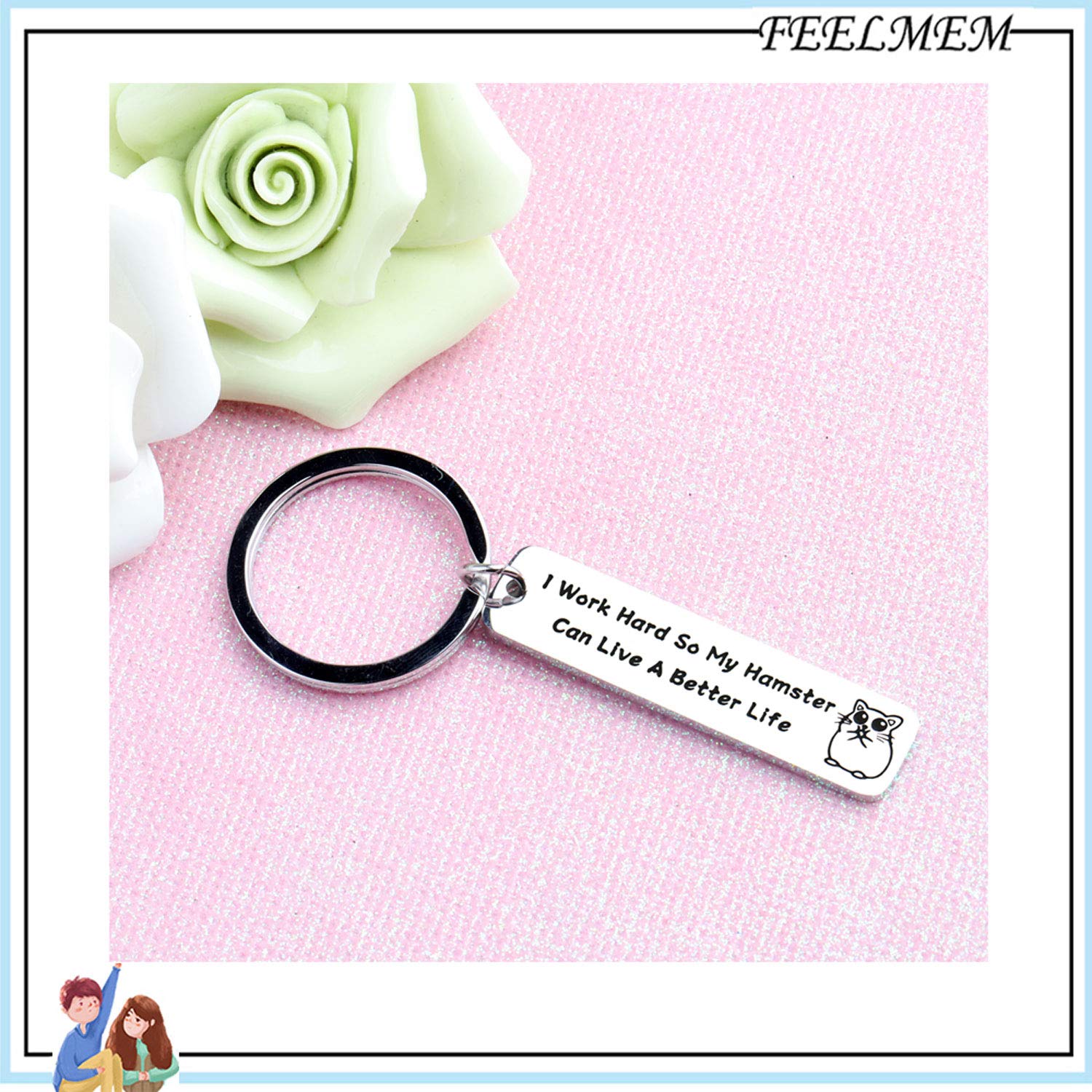 FEELMEM Pet Lover Gift I Work Hard So My Hamster Can Live A Better Life Keychain Animal Lover Jewelry Gift for Women (I work-ky)