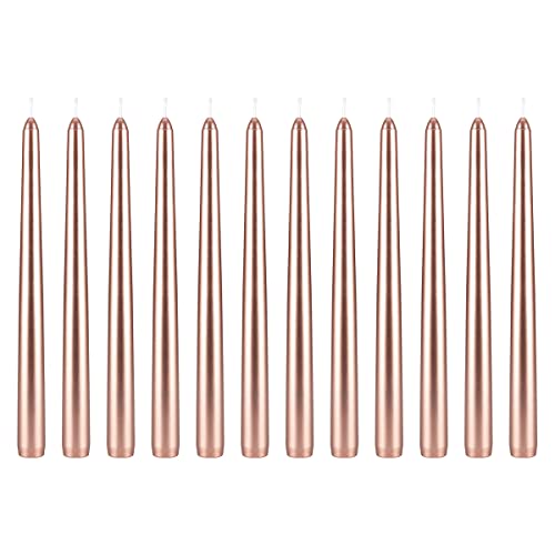 Mega Candles 12 pcs Unscented Rose Gold Taper Candle, Hand Poured Wax Candles 10 Inch x 7/8 Inch, Home Décor, Wedding Receptions, Baby Showers, Birthdays, Celebrations, Party Favors & More