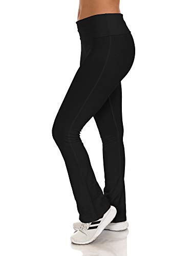 Simply Ravishing Cotton Fold Over Bootcut Yoga Pants (Size: XS-5X), Medium, Black