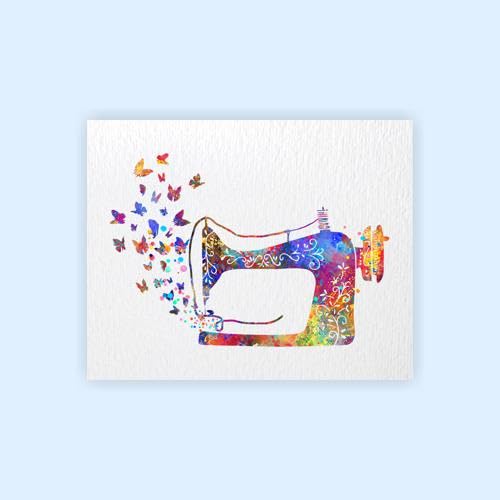 Dignovel Studios 8X10 Unframed Sewing Machine Butterfly Seamstress Sewing Watercolor Art Print Poster Housewarming Wall Giclee Office Home Decor DN533
