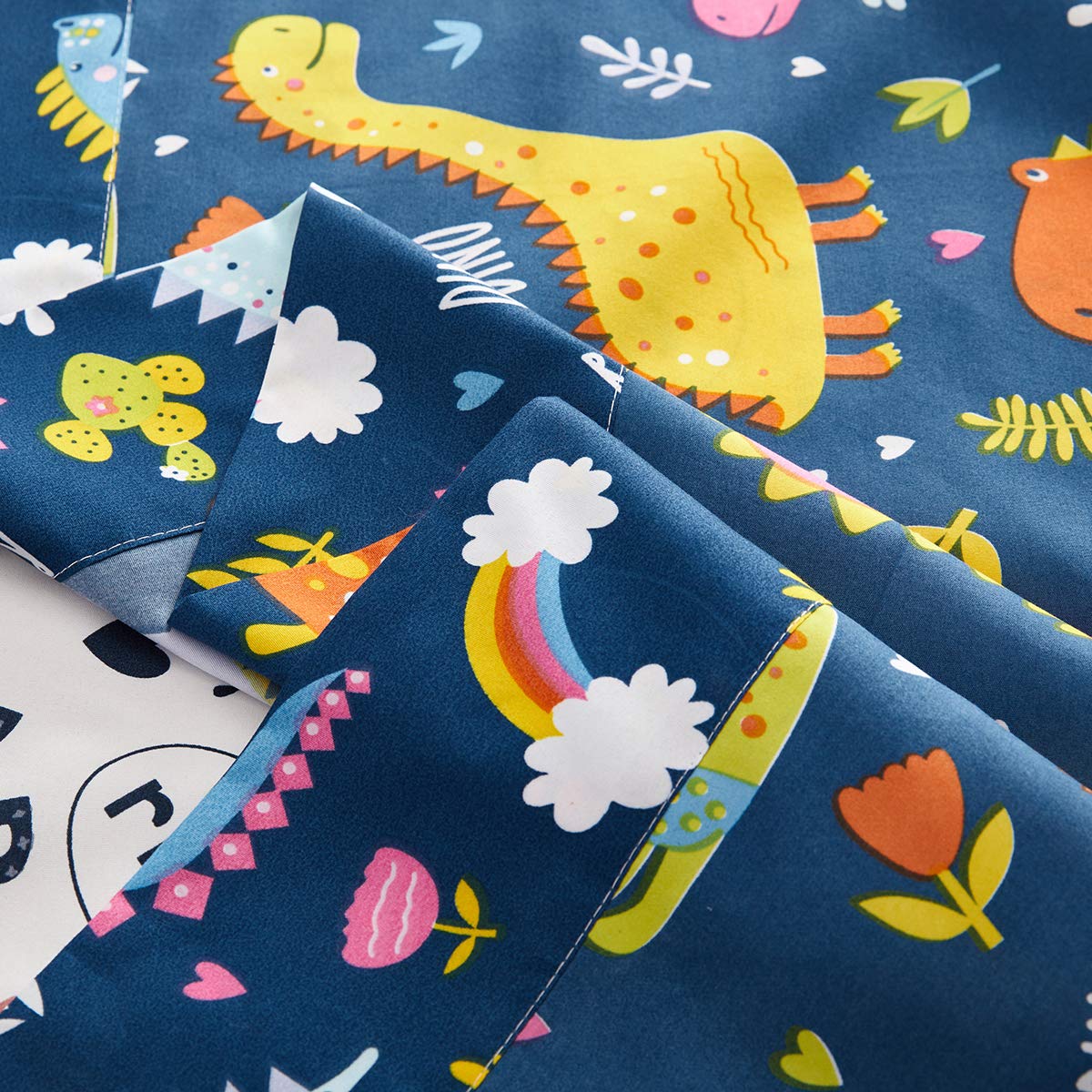 Dinosaur Twin Sheet Set for Kids Boys Teens Cute 3 Pieces Navy Microfiber Bedding Set with Pink Blue Orange Gray Dinosaurs Colorful Monster Style
