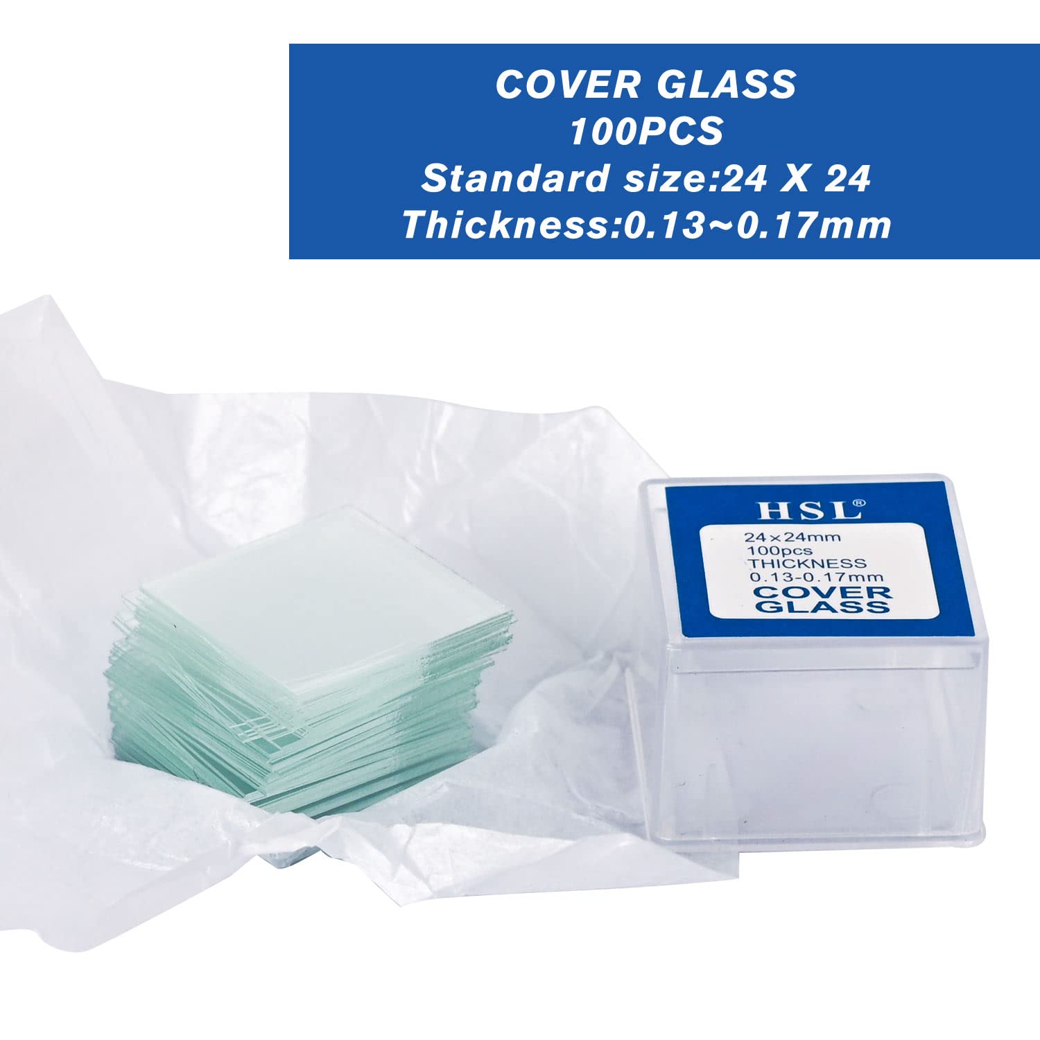 HSL Microscope Slides and Covers,24x24mm Square Cover Glass 100pcs and 50cps Blank Ground Edge Glass Slides for Monocular Binocular Trinocular Microscope lab coverslips Cover Slips