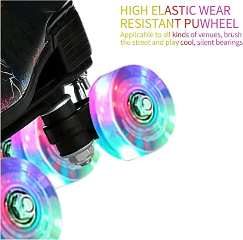 LEAFIS, Roller Skates Classic High-top for Adult Outdoor Skating Light-Up Four-Wheel Roller Skates Shiny Roller Skates for Women (Lightning Black Flash Wheel,44), 44 US 9.5