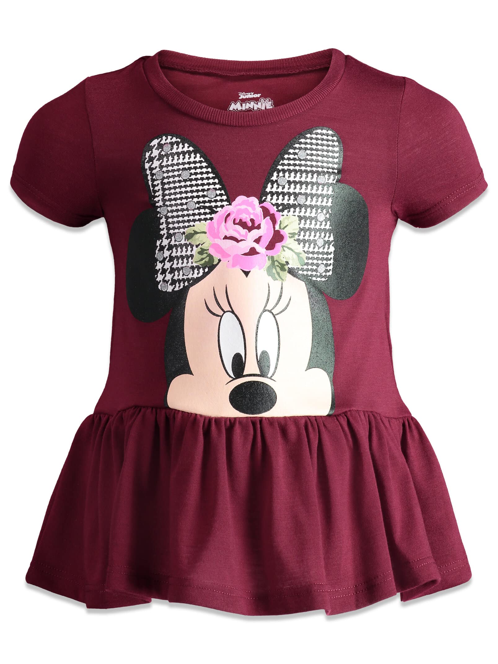 Disney Minnie Mouse Big Girls Peplum T-Shirt and Leggings Outfit Set Wine Red 8