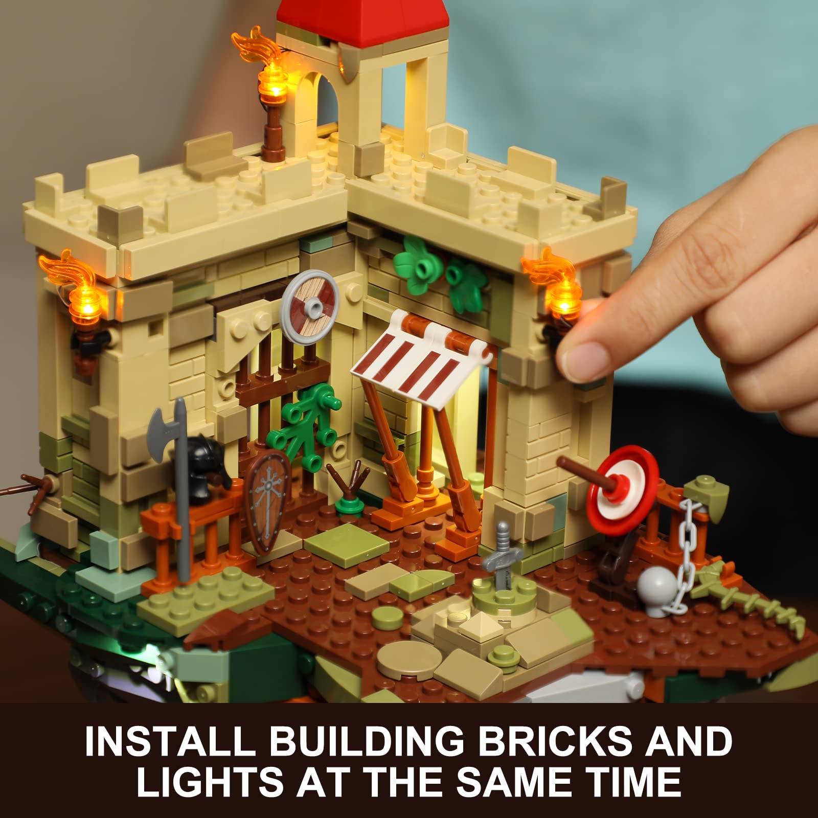 FUNWHOLE Lighting Building Bricks Set - Castle on The Cliff LED Light Construction Building Model Set 1044 Pcs for Adults and Teen