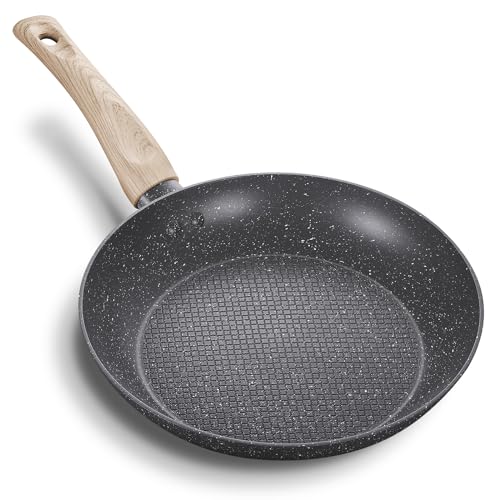KOCH SYSTEME CS 10 Inch Frying Pans Nonstick, Ultra Non Stick Black Marble Omelet Pan with Ergonomic Bakelite Handle, Aluminum Skillets with Honeycomb Design on Inner Surface