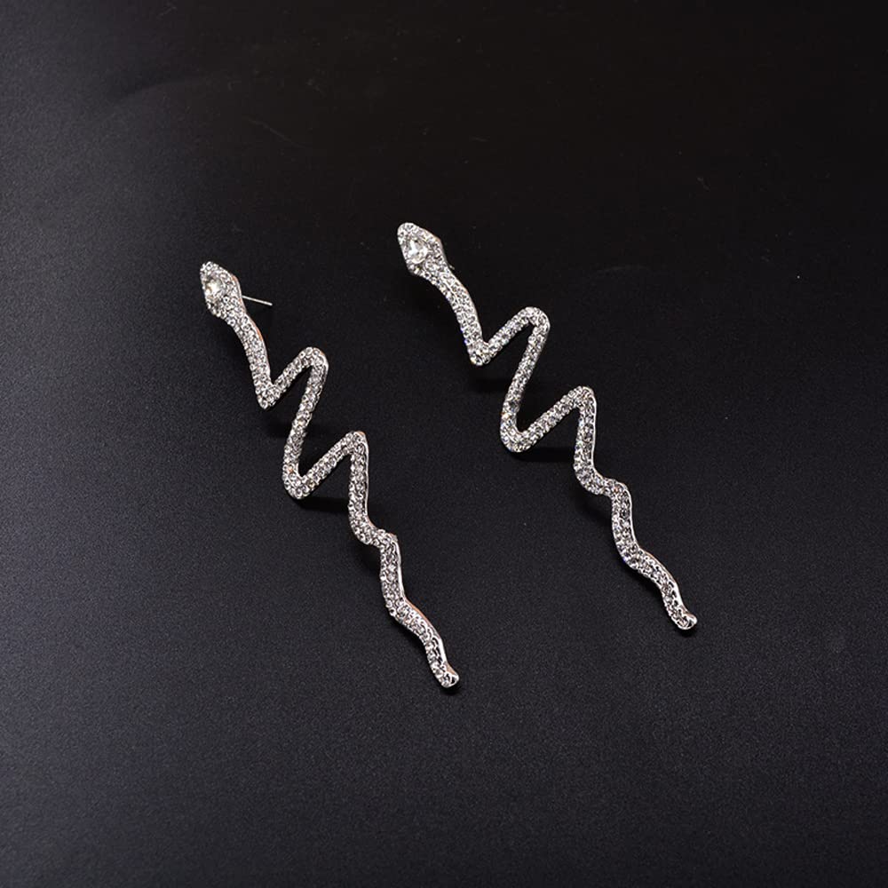 Girlssory Vintage Earrings Snake Earrings Studs Dangle Earrings Long Silver Dangle Earrings Gold Snake Stud Earrings Snake Jewelry for Women (Silver A)